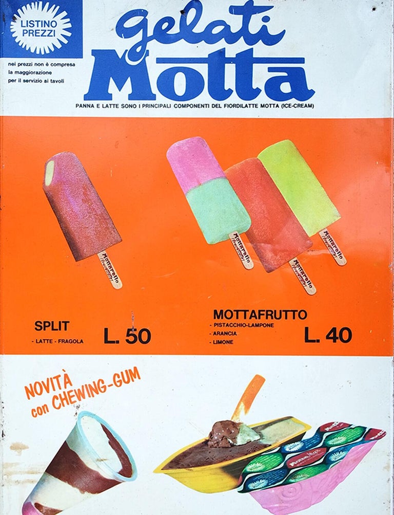 Original 1960s Italian Motta Gelato Sign For Sale at 1stDibs