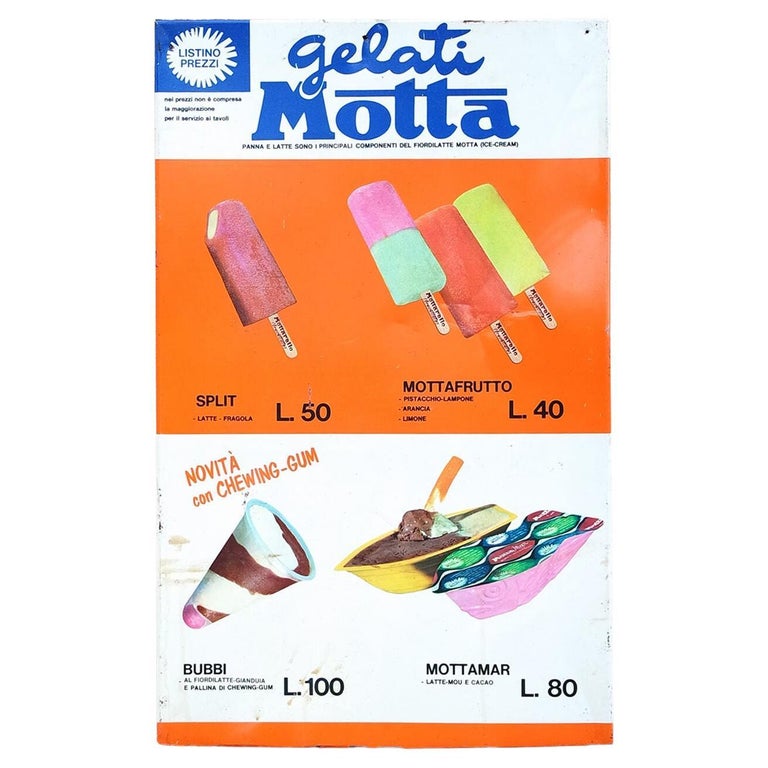 Panneau italien original Motta Gelato des années 1960 En vente sur 1stDibs