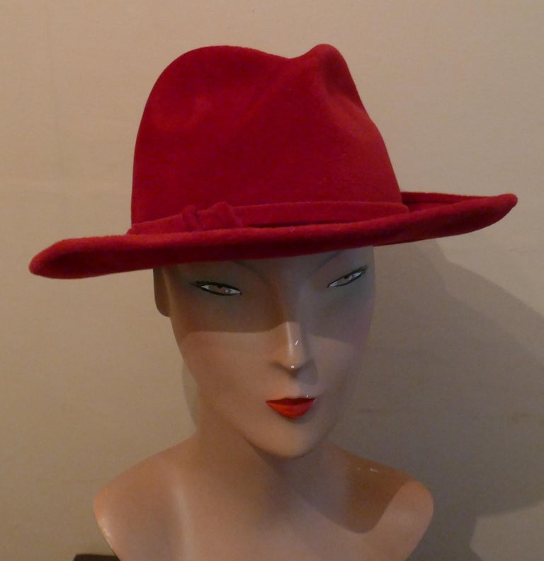 Original 1960s Red Fedora Style Hat designed by Marida For Sale at ...
