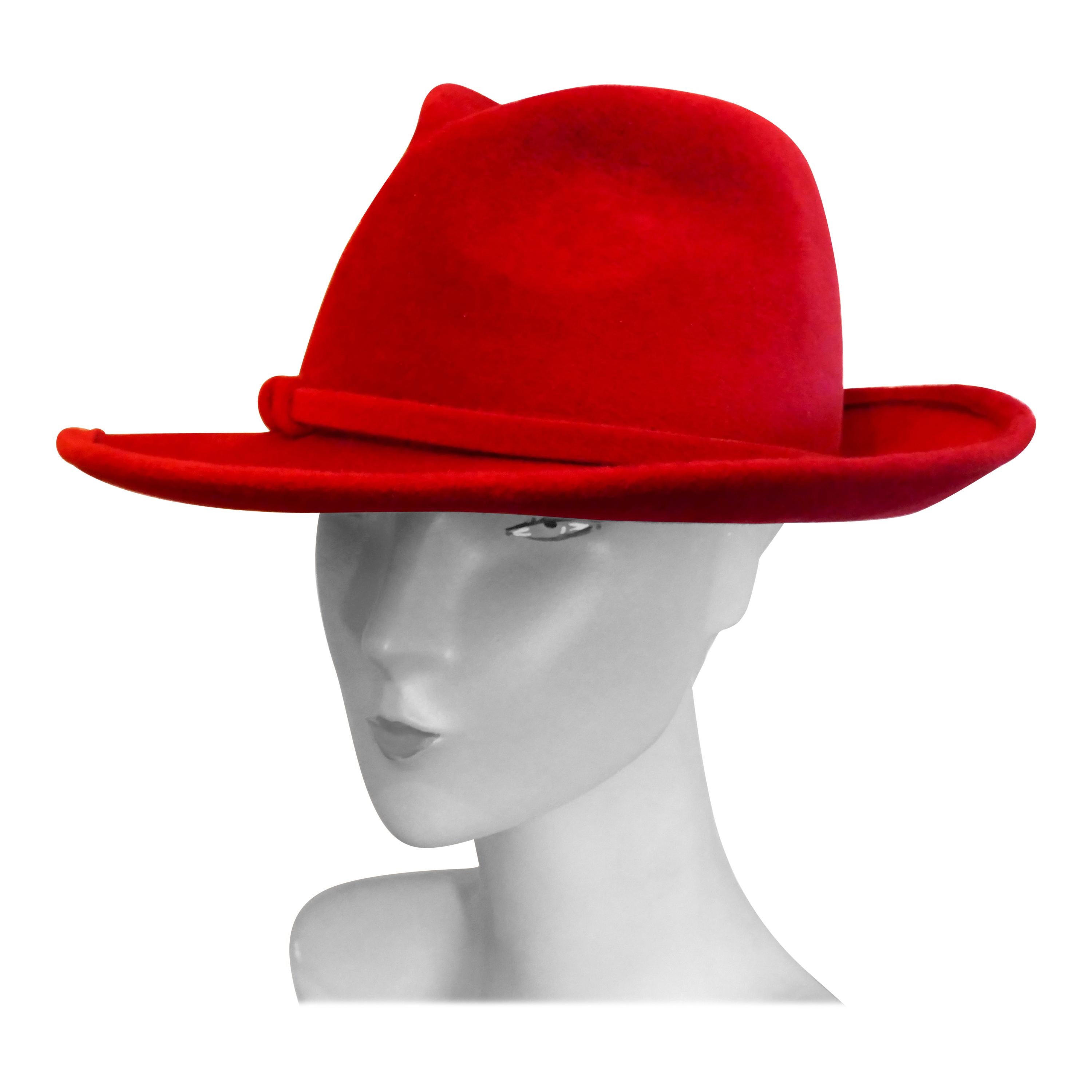 Original 1960s Red Fedora Style Hat designed by Marida For Sale at ...