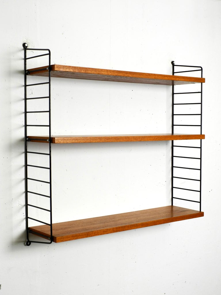 Original 1960s Teak Nisse Strinning Wall Hanging Shelf with 3 Shelves ...