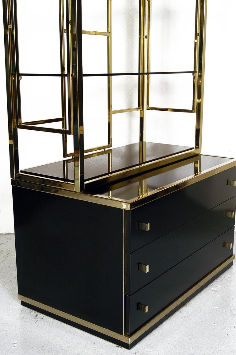 Original 1970s Italian Brass and Black Gloss Wall System Cabinets by ...