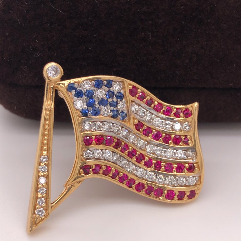 Original 1970's White Diamond Ruby Sapphire American Flag at 1stDibs