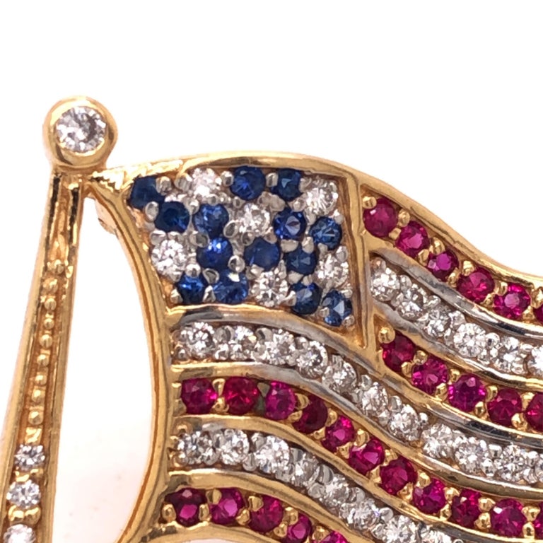 Original 1970's White Diamond Ruby Sapphire American Flag at 1stDibs