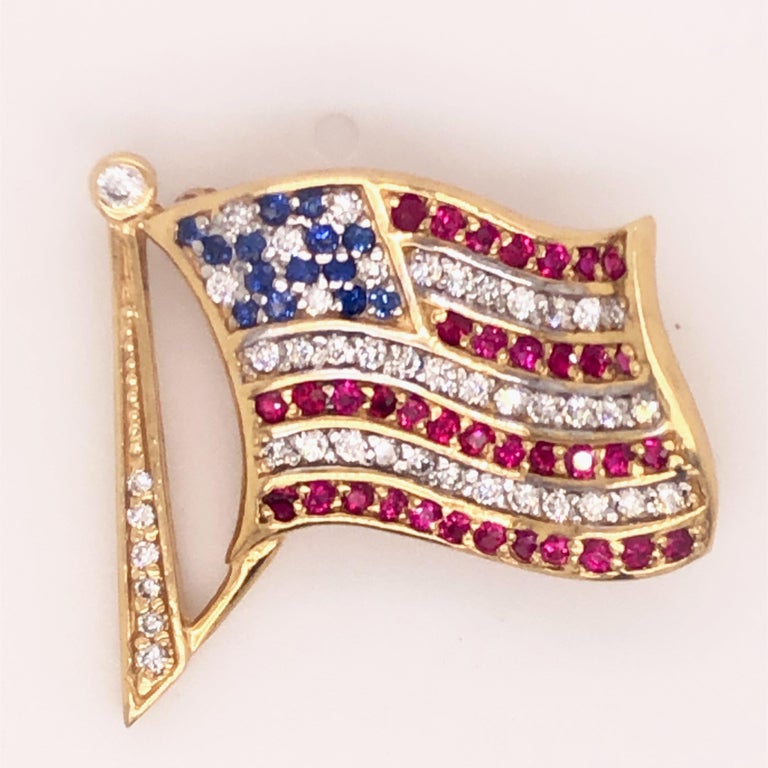 Original 1970's White Diamond Ruby Sapphire American Flag at 1stDibs