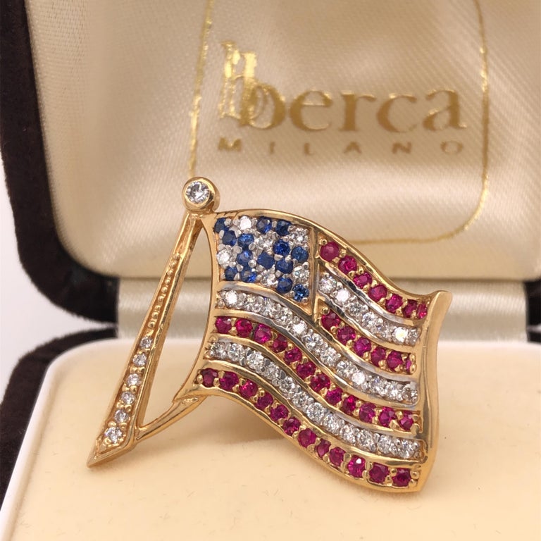 Original 1970's White Diamond Ruby Sapphire American Flag at 1stDibs