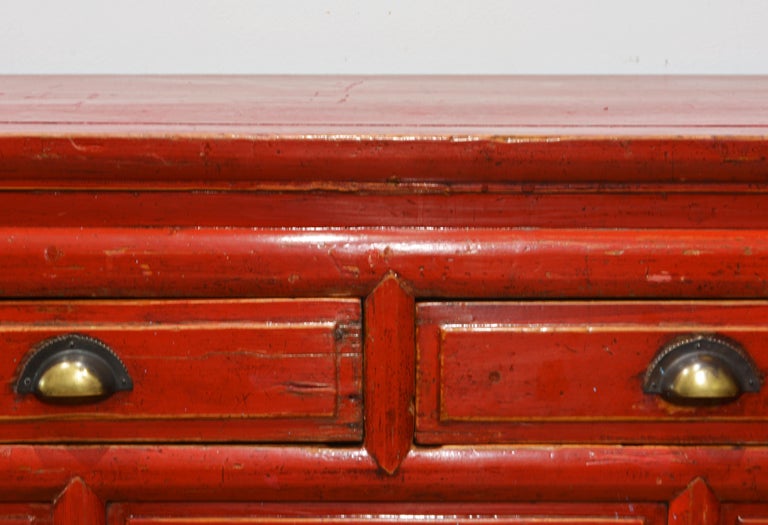 Original 19th C Chinese Partly Red Lacquered Three Drawer Storage ...