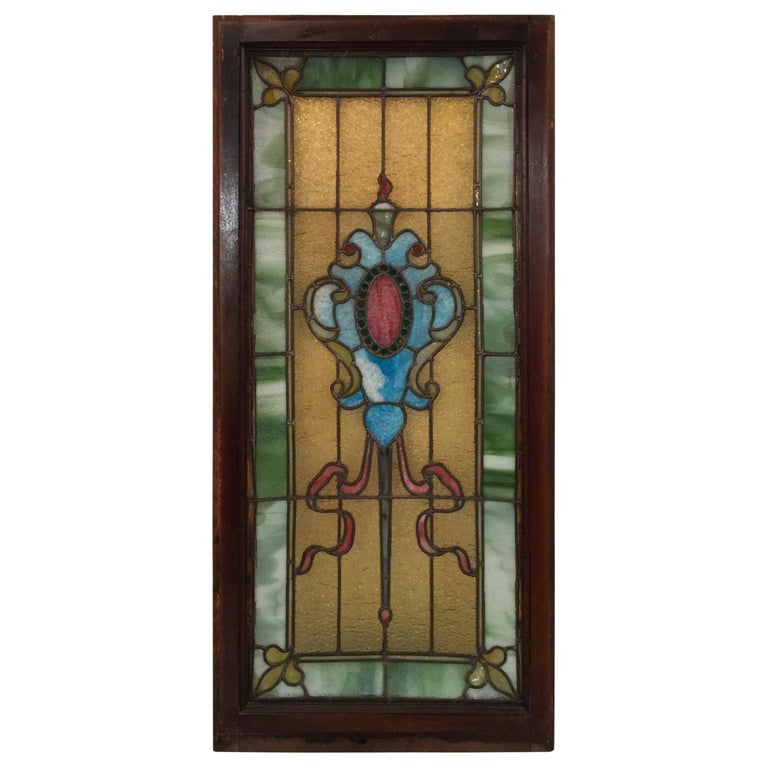 Original 19th Century Stained Glass Panel with Wood Frame For Sale at ...