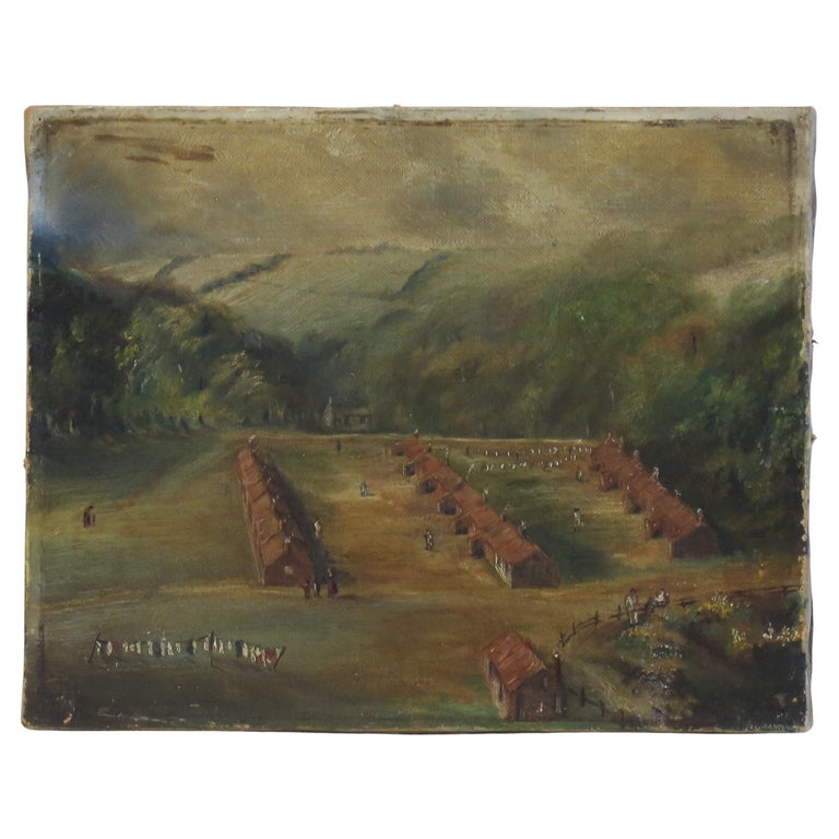 Original Small Oil Painting on canvas Colonial Shanty Town Landscape ...