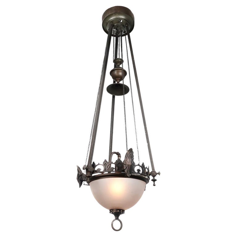 Original 3 Chain Pull Down Gas Lamp, Newly Wired at 1stDibs