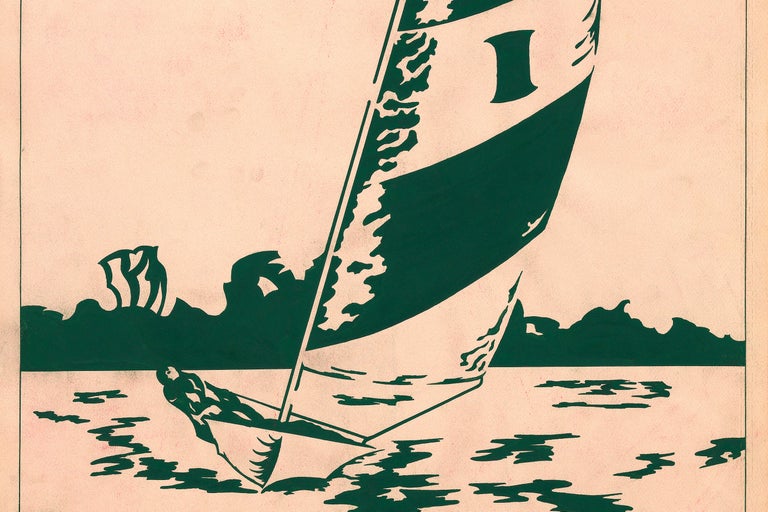 Original 70's Hand Painted Textile Design Gouache Green Color on White ...