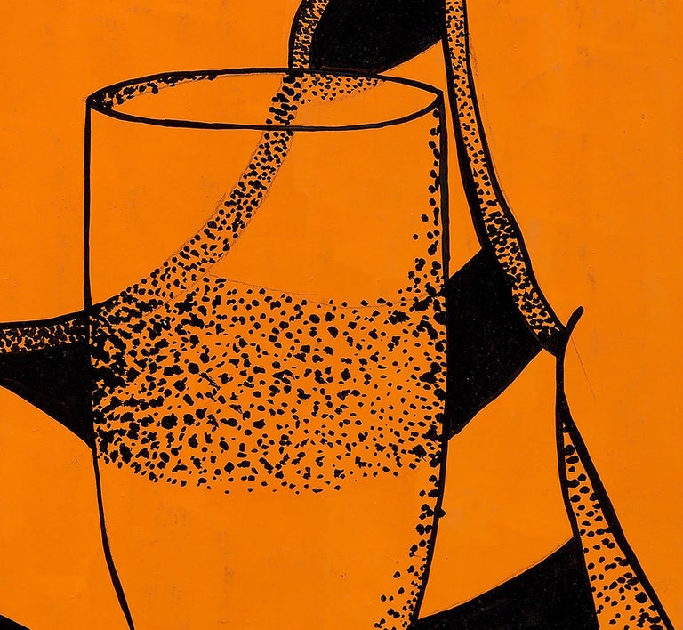 Original 70''s Hand Painted Textile Design Gouache Orange and Black ...