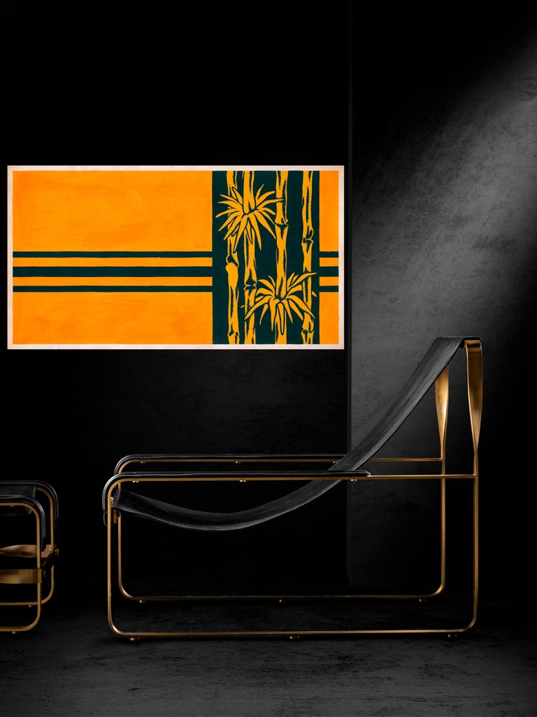 Original 70's Hand Painted Textile Design Gouache Orange and Green ...