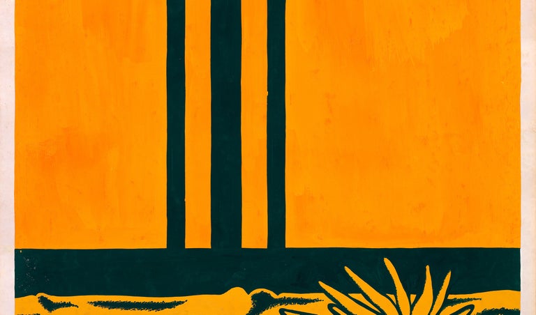 Original 70's Hand Painted Textile Design Gouache Orange and Green ...