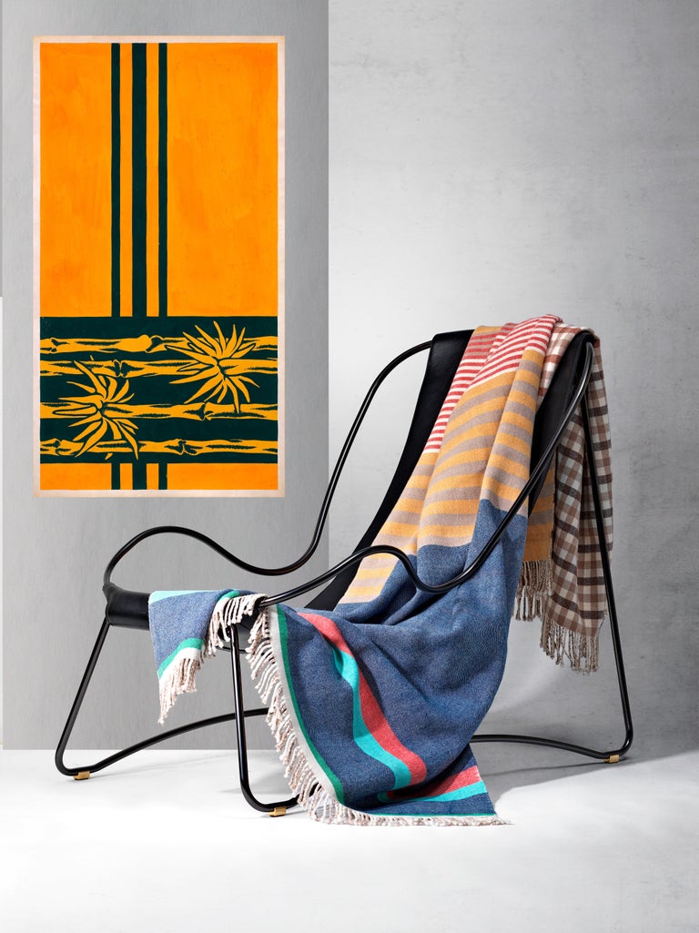 Original 70's Hand Painted Textile Design Gouache Orange and Green ...