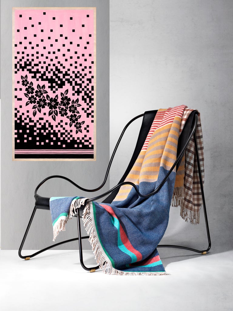 Original 70's Hand Painted Textile Design Gouache Pink and Black Color ...