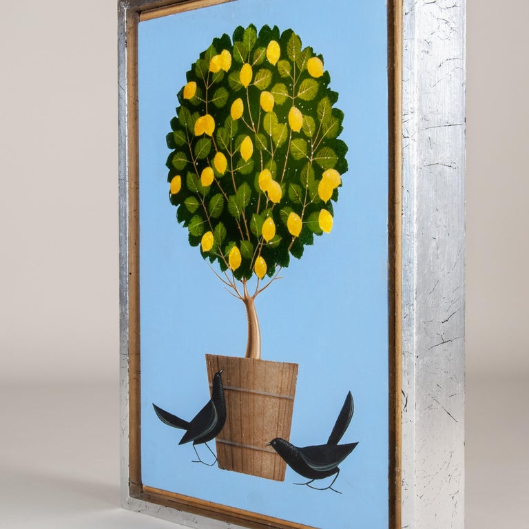 Original Acrylic on Wood Painting of Birds and Pot with Tree by A ...
