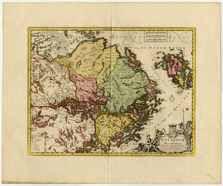 Original and Decorative Antique Engraved Map of Finland and Sweden, ca ...