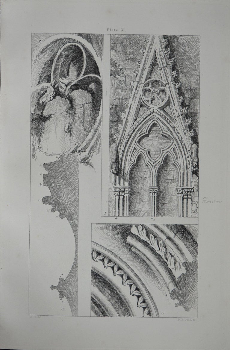 Original Antique Architectural Print by John Ruskin, circa 1880, 'Rouen ...