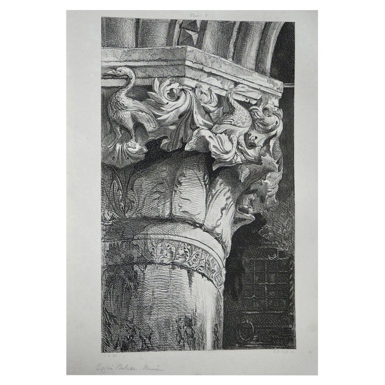 Original Antique Architectural Print by John Ruskin circa 1880, 'Venice ...