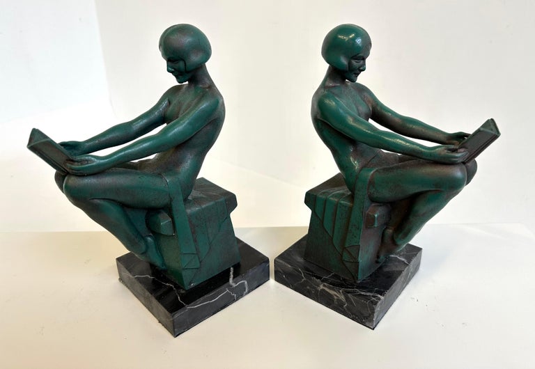 Original Antique Art Deco “Délassement” Bookends by Max Le Verrier ...