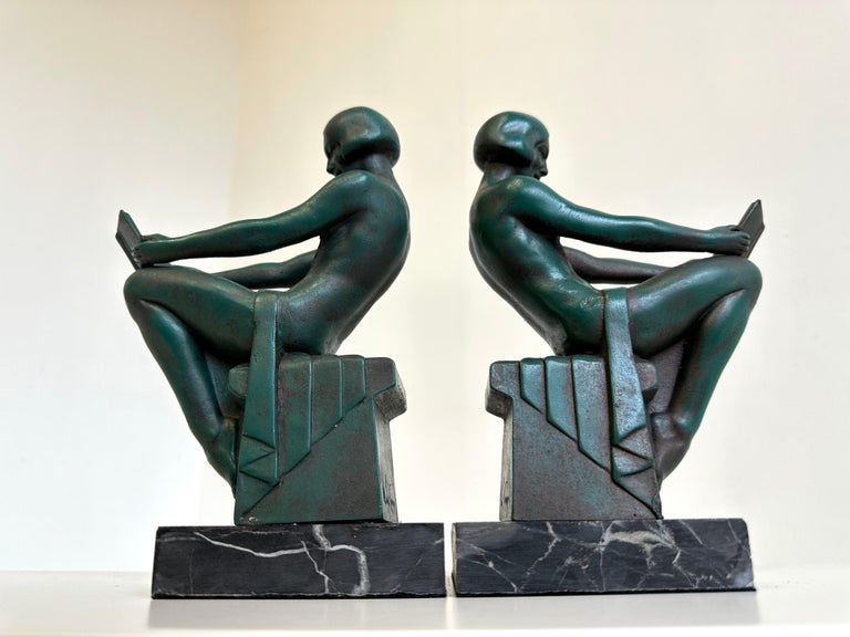 Original Antique Art Deco “Délassement” Bookends by Max Le Verrier ...