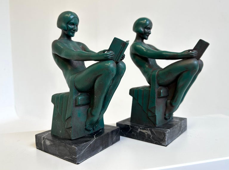 Original Antique Art Deco “Délassement” Bookends by Max Le Verrier ...