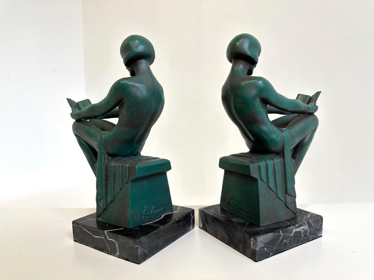 Original Antique Art Deco “Délassement” Bookends by Max Le Verrier ...
