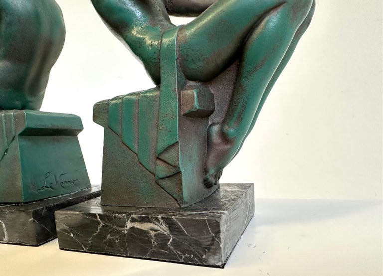 Original Antique Art Deco “Délassement” Bookends by Max Le Verrier ...