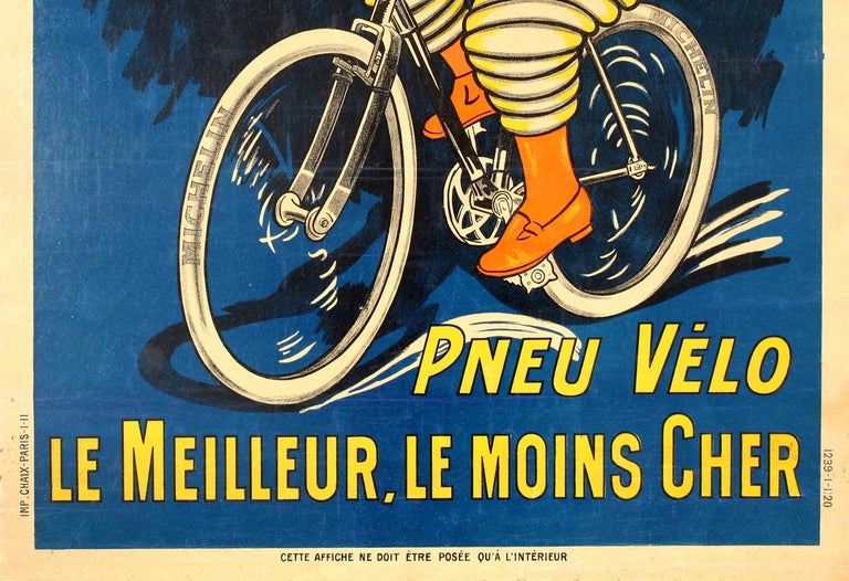Original Antique Bibendum Michelin Man Poster - Michelin Pneu Velo ...