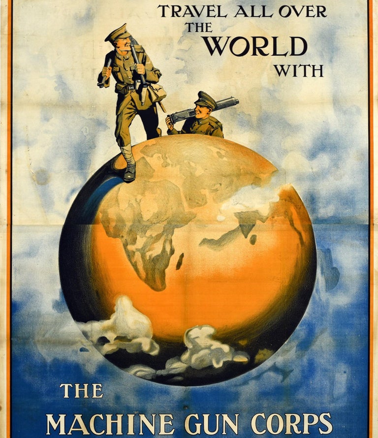 Original Antique British Army Machine Gun Corps Recruitment Poster ...