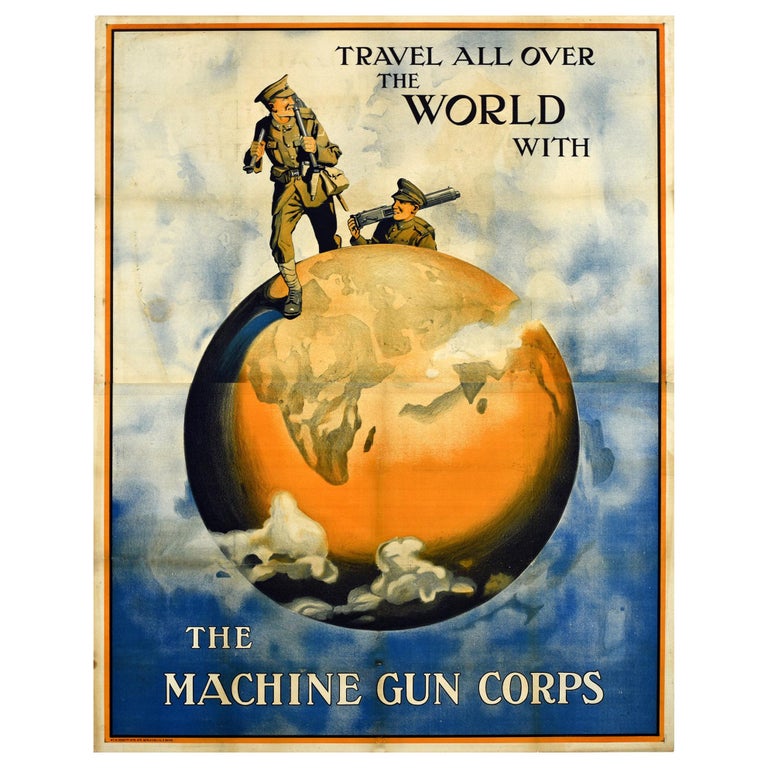 Original Antique British Army Machine Gun Corps Recruitment Poster ...