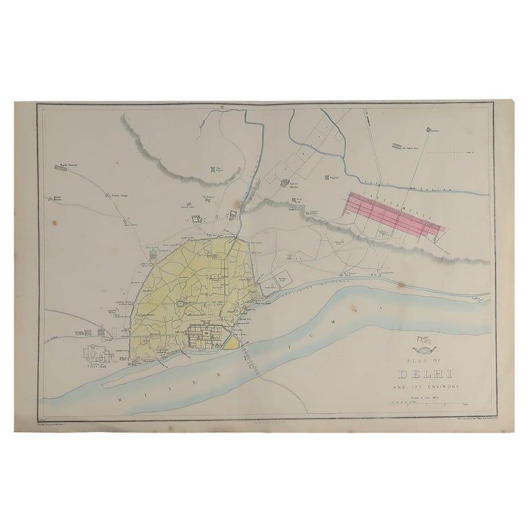 Original Antique City Plan of Delhi, India, 1861 For Sale at 1stDibs
