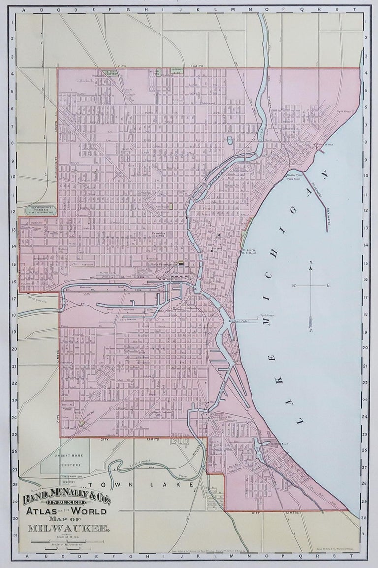 Original Antique City Plan of Milwaukee, USA, 1894 For Sale at 1stDibs