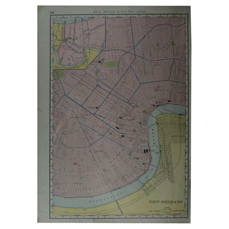 Original Antique City Plan of New Orleans, USA, circa 1900 For Sale at ...