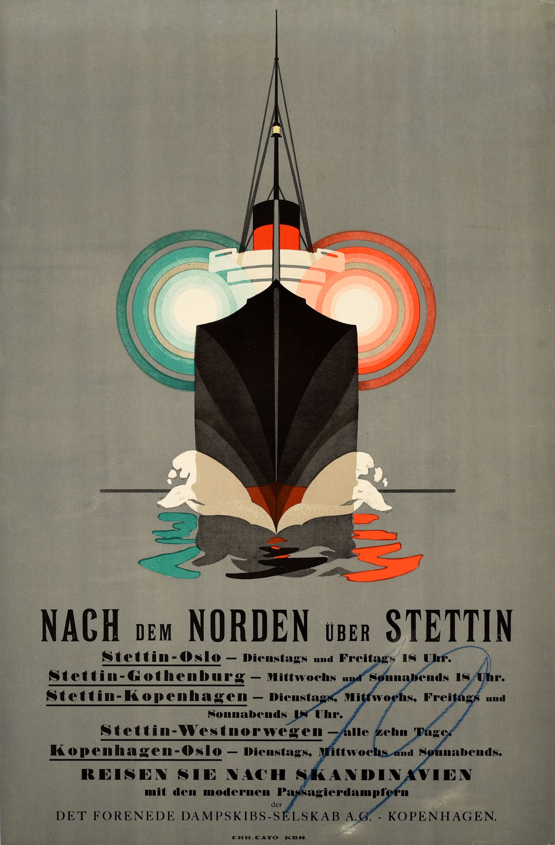 Original Antique Cruise Travel Poster North Via Szczecin Stettin ...