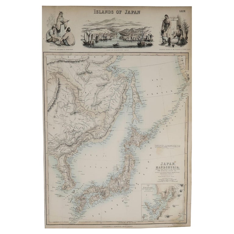 Original Antique Decorative Map of Japan, Fullarton, C.1870 For Sale at ...