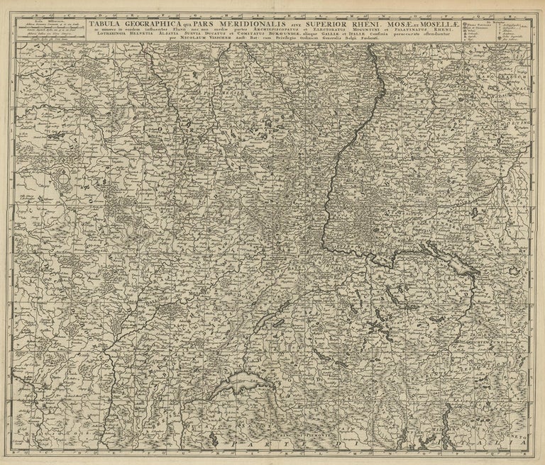 Original Antique Detailed Map of the Rhine and Moselle River Regions ...
