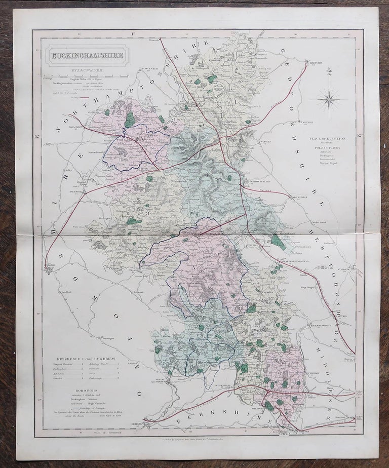 Original Antique English County Map, Buckinghamshire, J and C Walker ...
