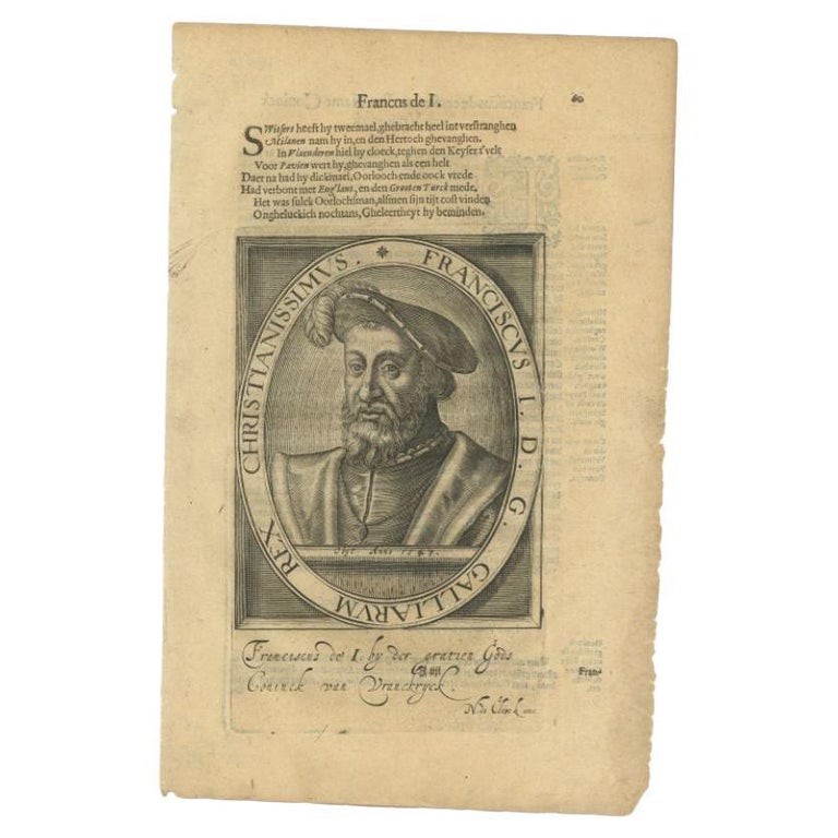 Original Antique Engraved Portrait of Francis I of France by Janszoon ...