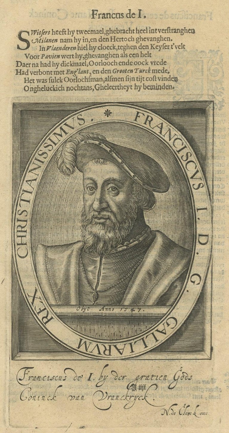 Original Antique Engraved Portrait of Francis I of France by Janszoon ...