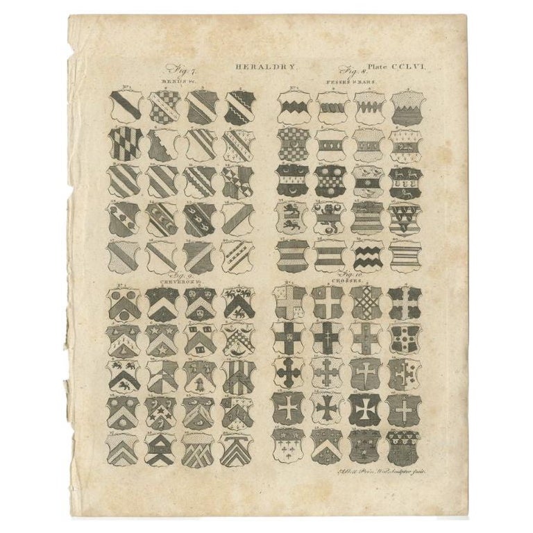 Original Antique Engraving of Coats of Arms from Heraldry Brittanica, c ...