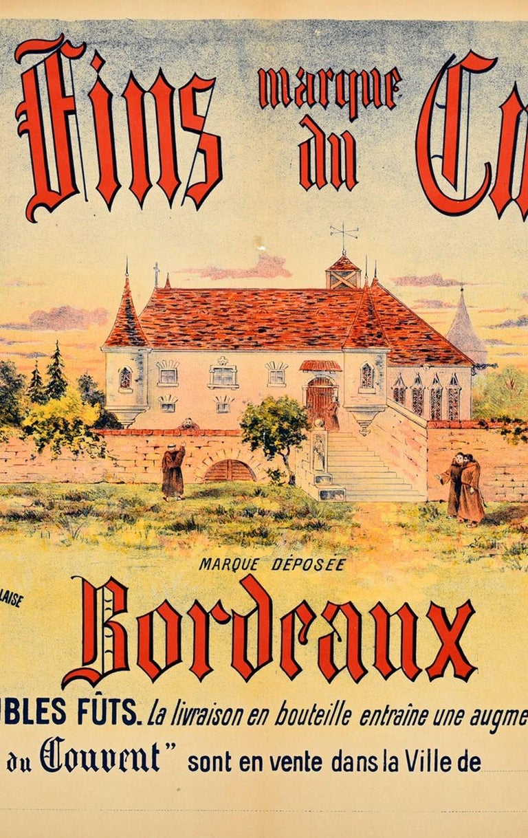 Original Antique French Bordeaux Wine Poster Vins Fins Marque Du ...