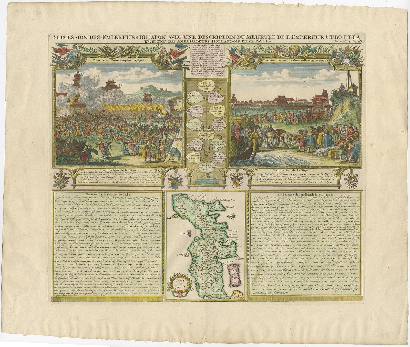 Original Antique Hand-Colored Map of the Succession of Japanese ...