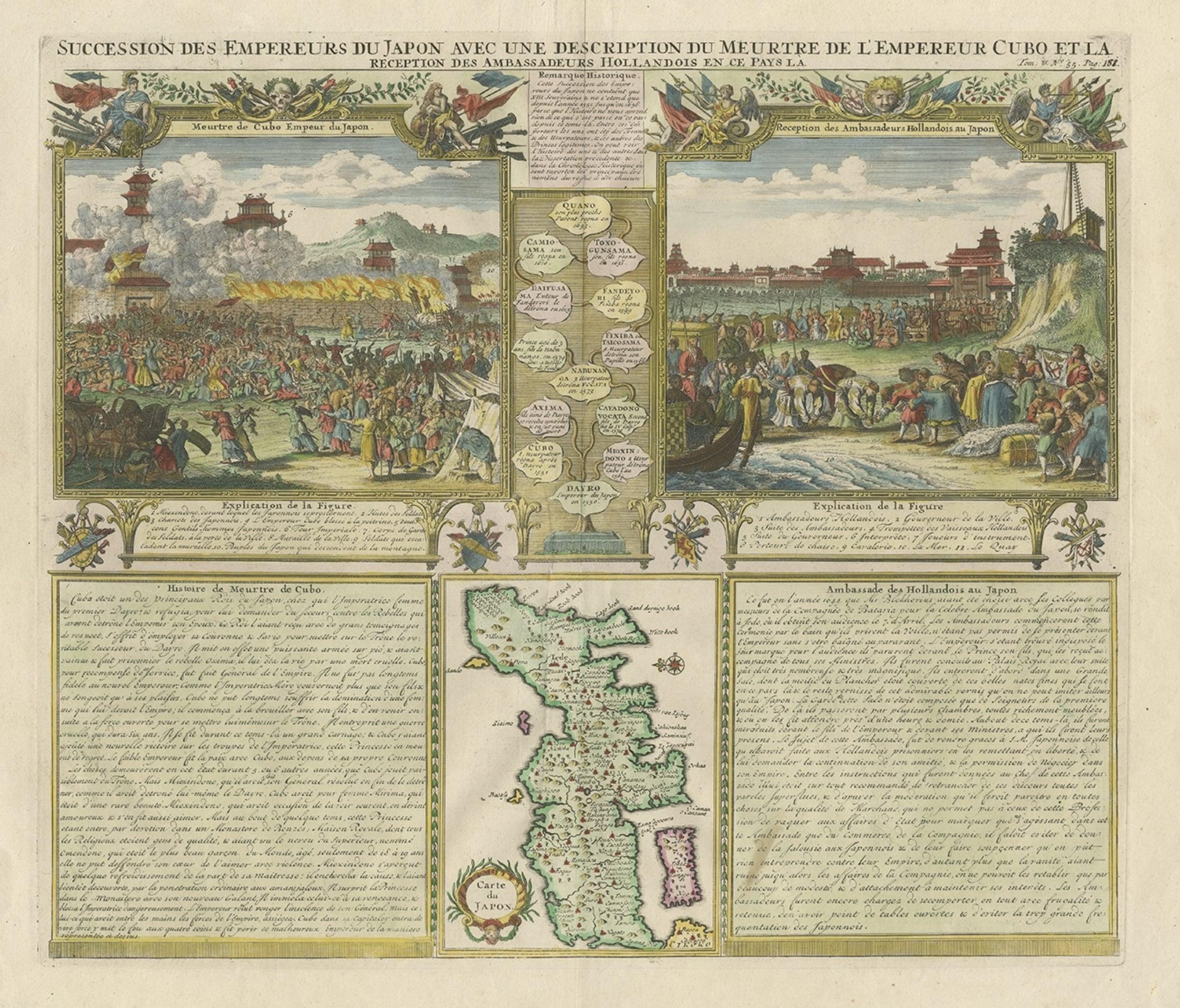 Original Antique Hand-Colored Map of the Succession of Japanese ...