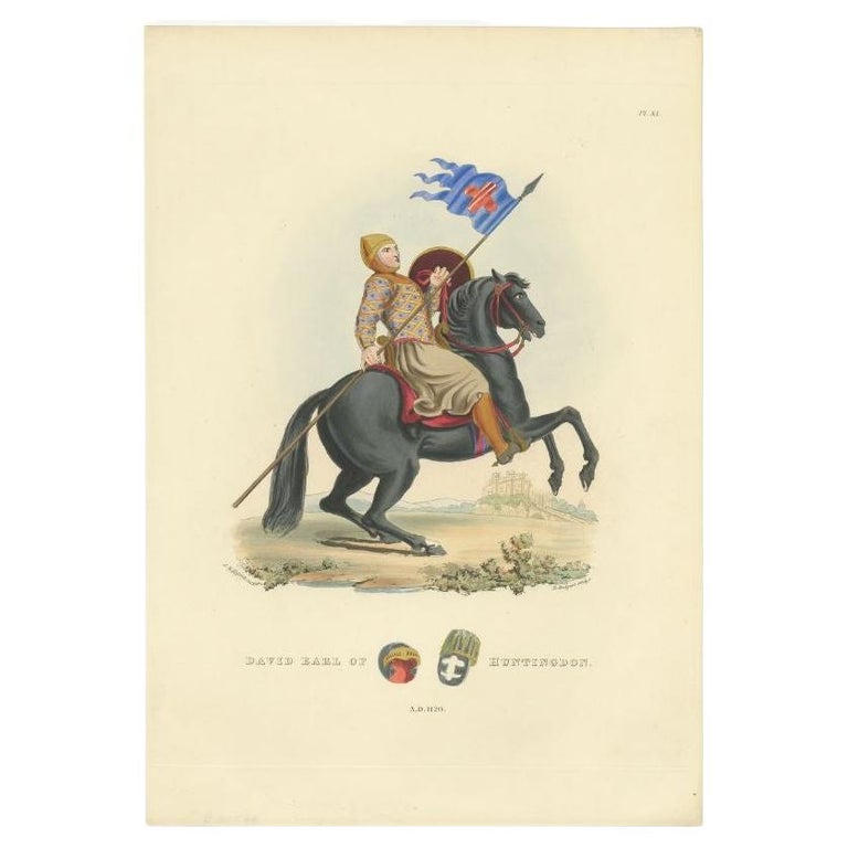 Original Antique Hand-Colored Print of Earl David of Huntingdon, 1842 ...