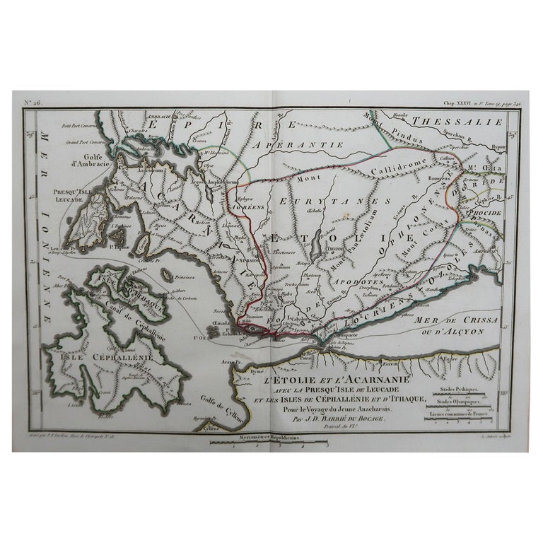 Original Antique Map of Ancient Greece, Acarnania and Aetolia, Ithaca ...