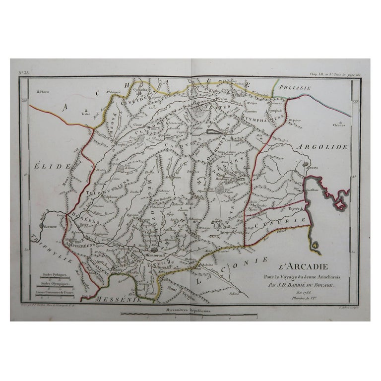 Original Antique Map of Ancient Greece, Arcadia, 1786 For Sale at 1stDibs