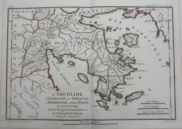Original Antique Map of Ancient Greece, Argolis, Island of Hydra, 1785 ...