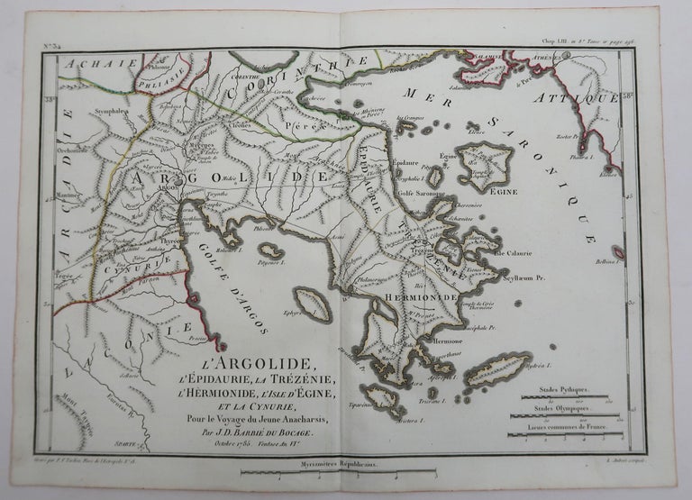 Original Antique Map of Ancient Greece, Argolis, Island of Hydra, 1785 ...